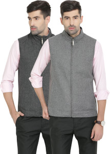 Allen Solly Sleeveless Self Design Men Jacket - Buy Black / Grey ...