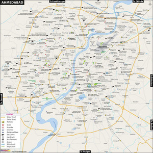 Ahmedabad Map (28W x 28H) Vinyl Print [Wall Chart] Fine Art Print ...