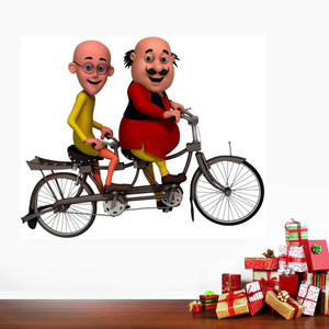 Impression Wall 66 cm Wall Sticker Motu Patlu on Bicycle Design (Cover ...