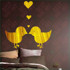 BEST DECOR 90 cm Loving Birds Golden(pack of 5)Acrylic Sticker, 3D ...