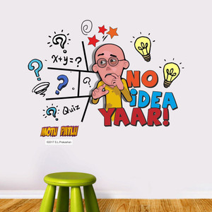 Asian Paints 0 cm Motu Patlu "No iDEA YAAR!" Wall Sticker"PVC Vinyl(57 ...