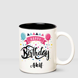 HUPPME Happy Birthday Akif Inner Black printed personalized coffee mug ...