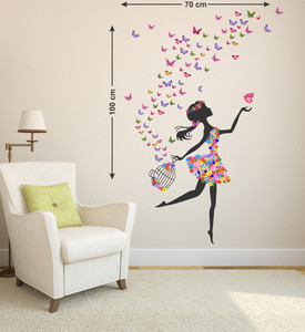 Aquire 100 cm Wall Stickers Dreamy Girl with Flying Colorful ...