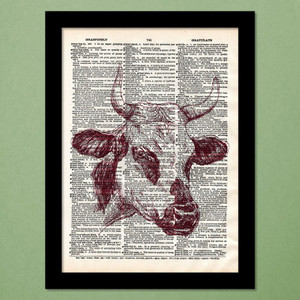 Pencil Drawn Cow Dictionary Art Print Paper Print - Animals posters in ...