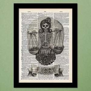Zodiac Skull Libra Dictionary Art Print Paper Print - Religious posters ...