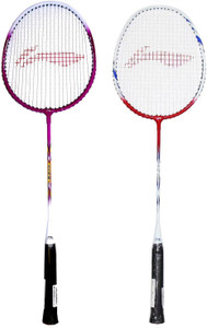 LI-NING Beginner's Badminton Racquet Set of 2 (Magenta + Red/White ...