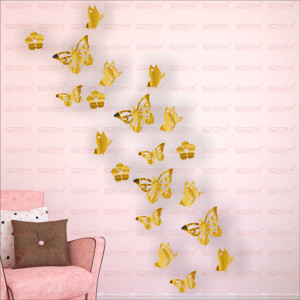 LOOK DECOR 80 cm Butterfly Gold(Pack Of 20)Code6 Self Adhesive Sticker ...