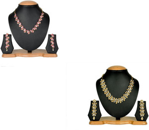 Rashi Jewellery Alloy Rhodium Pink, Gold Jewellery Set Price in India ...