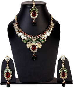 Shining Diva Alloy Red, Green, Gold Jewellery Set Price in India - Buy ...