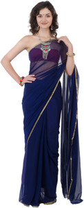Buy NAIRA COUTURE Solid Daily Wear Chiffon Blue Sarees Online @ Best ...