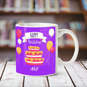 CHANAKYA Happy Birthday Akif White ceramic mug Ceramic Coffee Mug Price ...