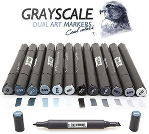 Generic 12 Cool Grey Colors Art Markers Grayscale Artist Dual Head ...