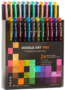 DOODLE ART PRO Glitter Gel Pens With Metallic Set Of 24 For Adult ...