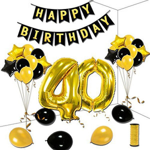 KUMEED 40Th Birthday Theme Party Decorations Kit Gold Black Star ...