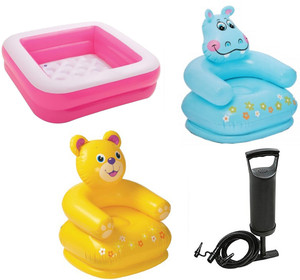 DINAARKAN COMBO OF 3 FEET BATH TUB CUM SQUARICAL PINK BOX POOL AND 2.5 ...