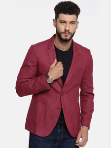 The Indian Garage Co. Solid Single Breasted Casual Men Blazer - Buy Red ...