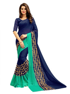 Buy LUGDA Printed Daily Wear Georgette Blue Sarees Online @ Best Price ...