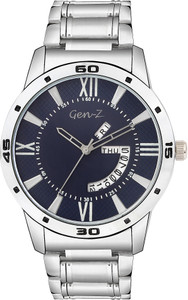 GEN-Z Signature black dial stainless steel chain day date analog wrist ...