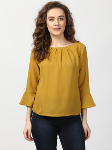HARPA Casual Bell Sleeve Solid Women Yellow Top - Buy HARPA Casual Bell ...