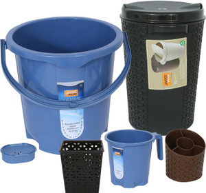 Jaypee Plus Everyday Bathroom Set of 6- Bucket, mug, soapcase, dustbin ...