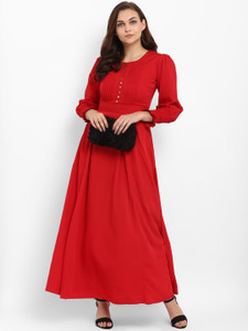 Lady Stark Women Fit and Flare Red Maxi/Full Length Dress - Buy Lady ...