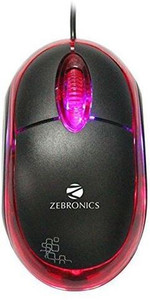 ZEBRONICS Neon Black and Red Wired Ambidextrous Optical Mouse ...