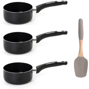 Sabichi Set of 3, 14cm Black Milk Pan with Large Silicone Spatula Milk ...