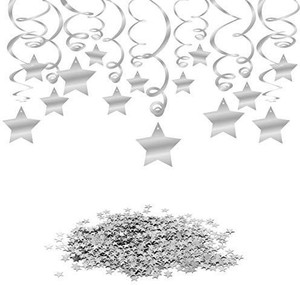 Konsait Hanging Swirl Silver Decorations(30 Counts) Silver Star Table ...