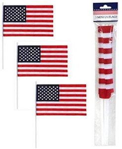 Americana 3 Mini American Flags On Stick US 11 Inches By 7 Inches US ...
