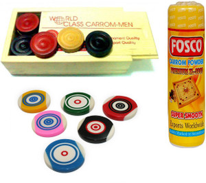 fosco Carrom Combo G - 250 gm Carrom Powder 1 Set Wooden Carrom-Men ...