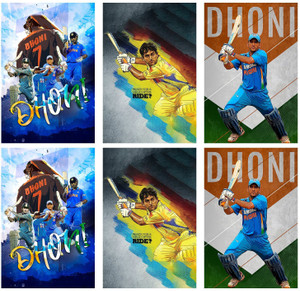 Set of 6 posters rolled in a tube with M.S Dhoni collage design and M.S ...