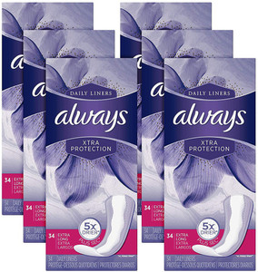 Always Xtra Protection Daily Liners, Extra Long Feminine Panty Liners ...