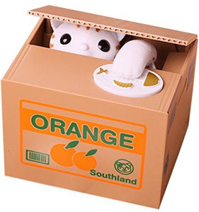 Xubox Stealing Coin Cat Box, White Kitty Money Box Piggy Bank Cute ...