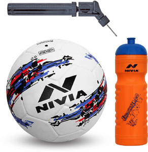 NIVIA Storm White Football + Encounter 2.0 Sipper + Double action Pump ...