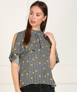 AND Casual Half Sleeve Checkered Women Grey Top - Buy AND Casual Half ...