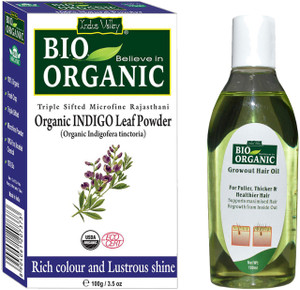 Indus Valley Organic Indigo Powder with Hair Regrowth Oil Combo Pack ...