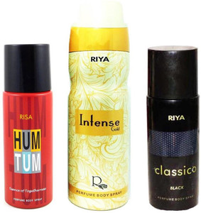 RIYA CLASSICO BLACK PERFUME BODY SPRAY 150ML+INTENSE GOLD PERFUME BODY ...