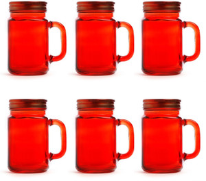 GOODLIFE Set of 6,Red Airtight Lid Metallic Cap Glass Mason Jar with ...