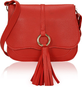 KLEIO Red Sling Bag Stylish Trendy Faux Leather Fringes Cross Body ...