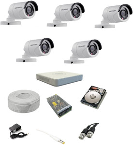 HIKVISION 1 MP 8 CH DVR Set with 5 Bullet Camera, 1 TB HDD and other ...