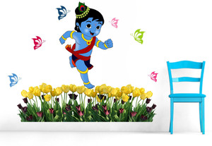 StickerYard 71 cm Running Bal Krishna On Grass Self Adhesive Sticker ...