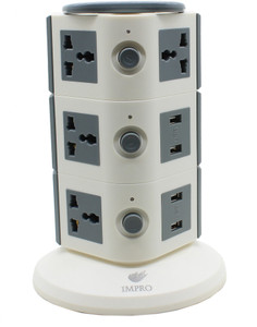 IMPRO Grey Colour 10 Socket + 4 USB Ports Tower Socket Spike Buster ||3 ...