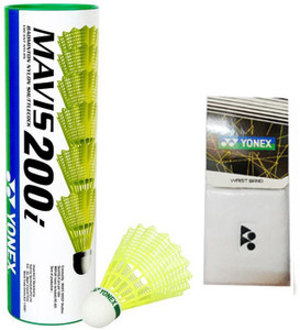 YONEX Mavis 200i Shuttlecock "Pack of 6 Nylon Shuttle" With 1 Wrist ...