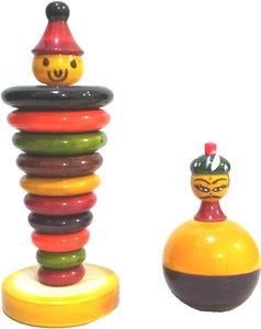 Crafts India Handcrafted Wooden Balancing Doll and Stacking Ring Combo ...