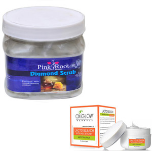 PINKROOT DIAMOND SCRUB 500GM WITH OXYGLOW LACTO BLEACH 50GM Price in ...