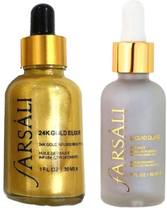 Farsali 24K Gold Elixir & Liquid Glass Serum (Pack of 2, 30ml Each ...