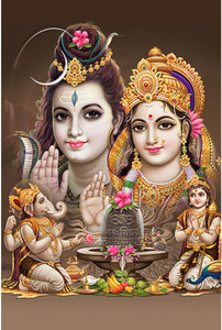 Poster N frame Bhole Nath parivar (Maa Parvati, Ganesh, Kartikey and ...