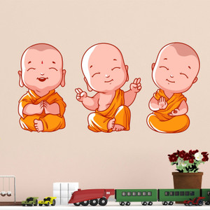 Aquire 78 cm Buddha Design Three Baby Monk PVC Wall Sticker Self ...