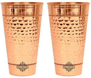 IndianArtVilla (Pack of 2) Set of Hammered Copper Big Lassi Glass with ...