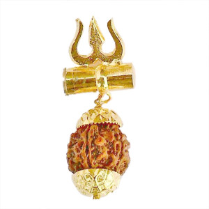 Beadworks Shiv Shakti Kavach Rudraksha Trishul Damru Yantra Locket Gold ...